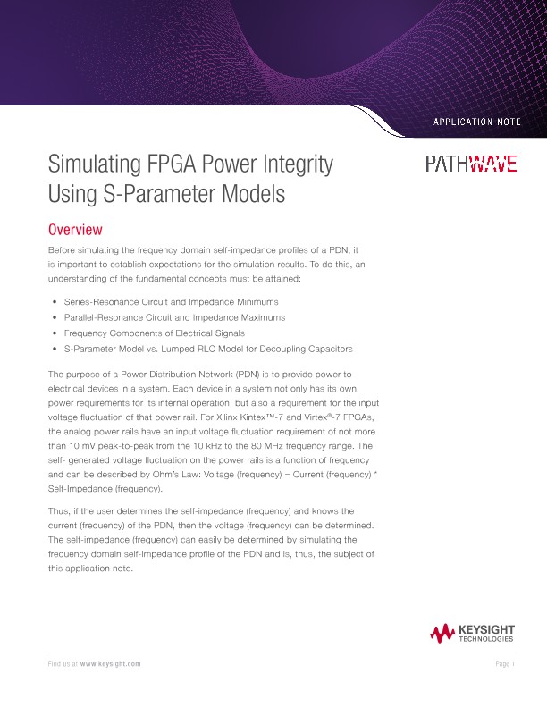 Simulating FPGA Power Integrity Using S-Parameter Models PDF Asset Page | Keysight